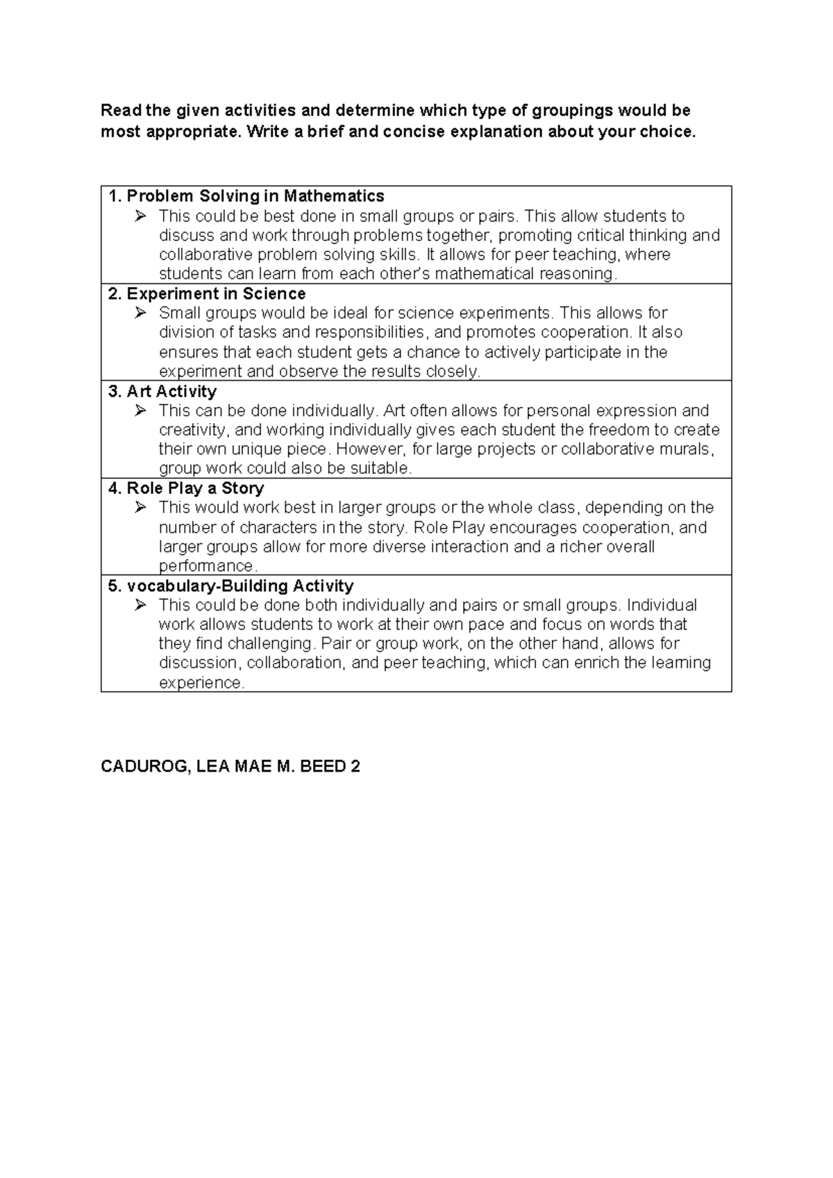 Multigrade Teaching in Elementary Grade - Read the given activities and ...