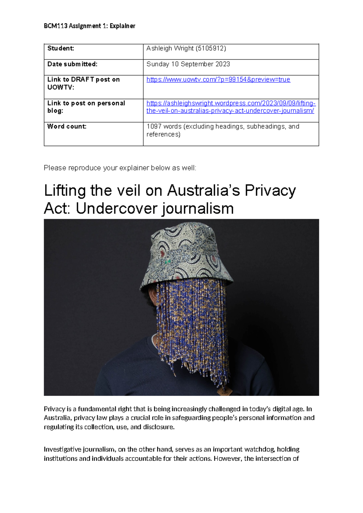 Ashleigh Wright - BCM113 A1 Legal Explainer - Lifting the Veil on ...