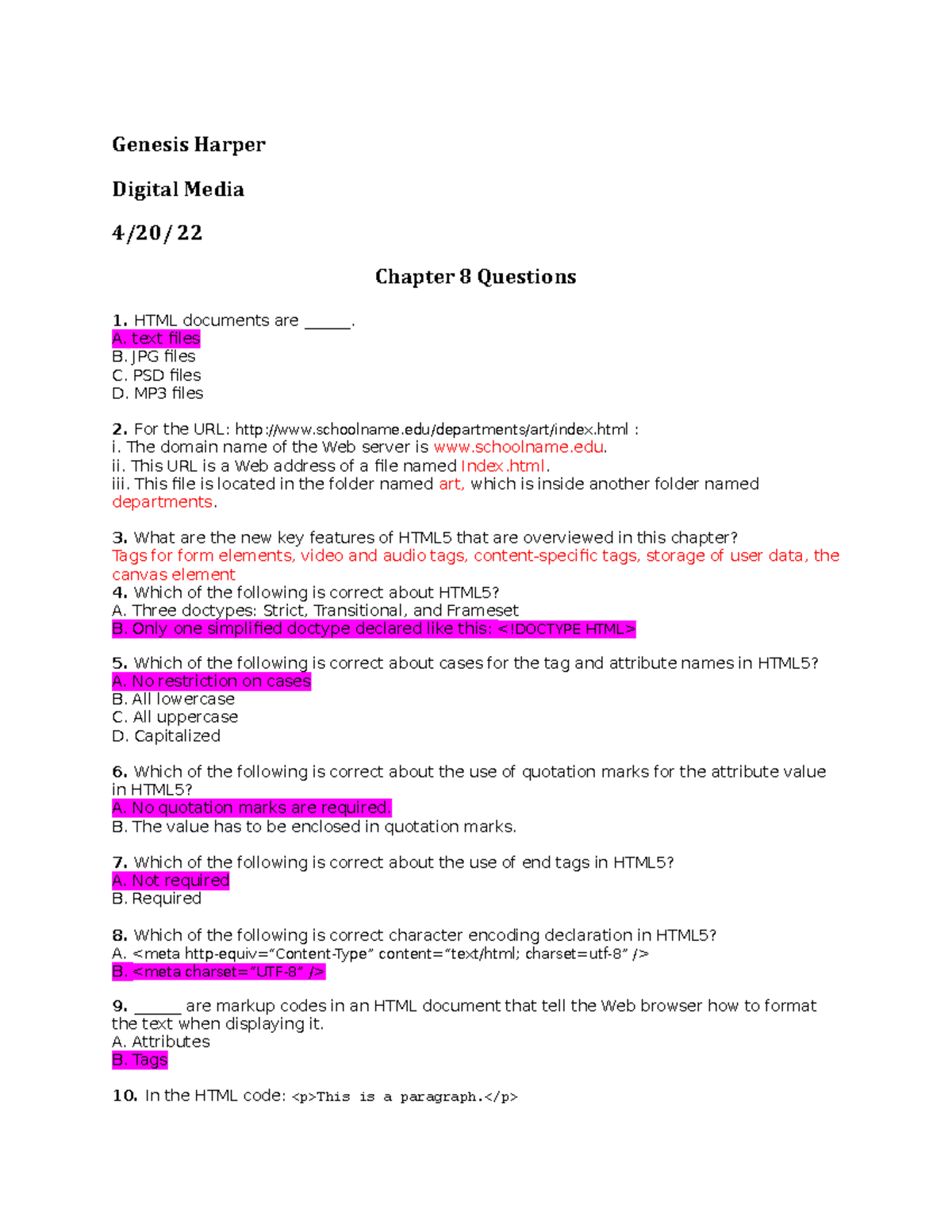 Digital Media Chapter 8 Review - Genesis Harper Digital Media 4/20/ 22 ...