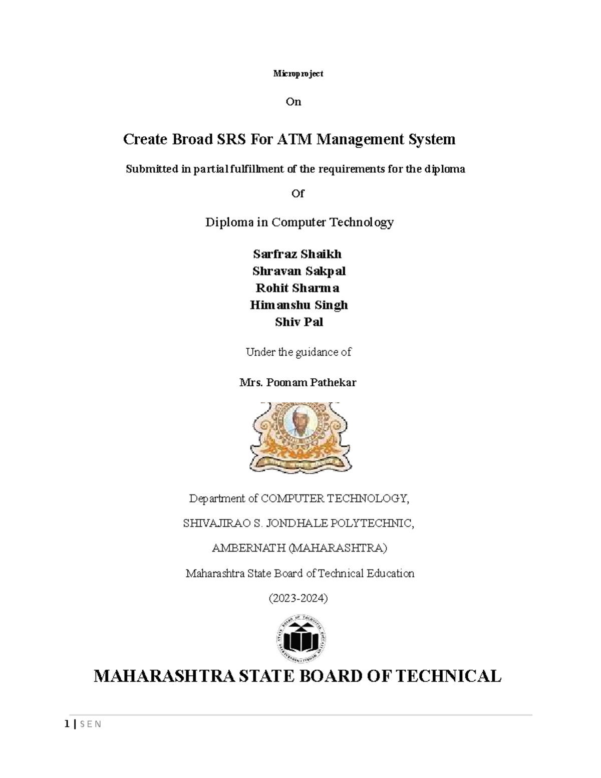 SEN%202 - Microproject On Create Broad SRS For ATM Management System ...