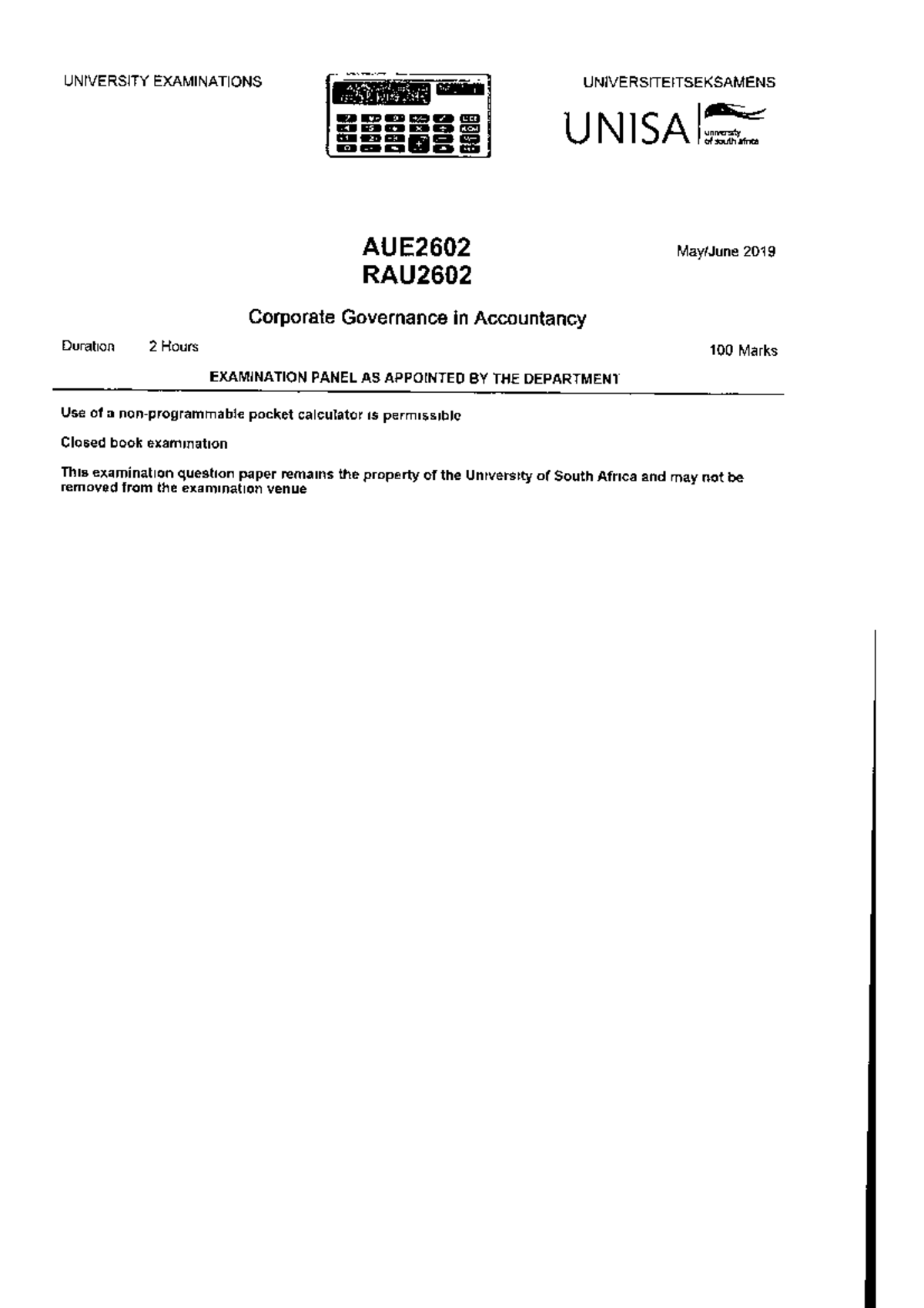 Exam June 2019, questions - AUE2602 - Studocu