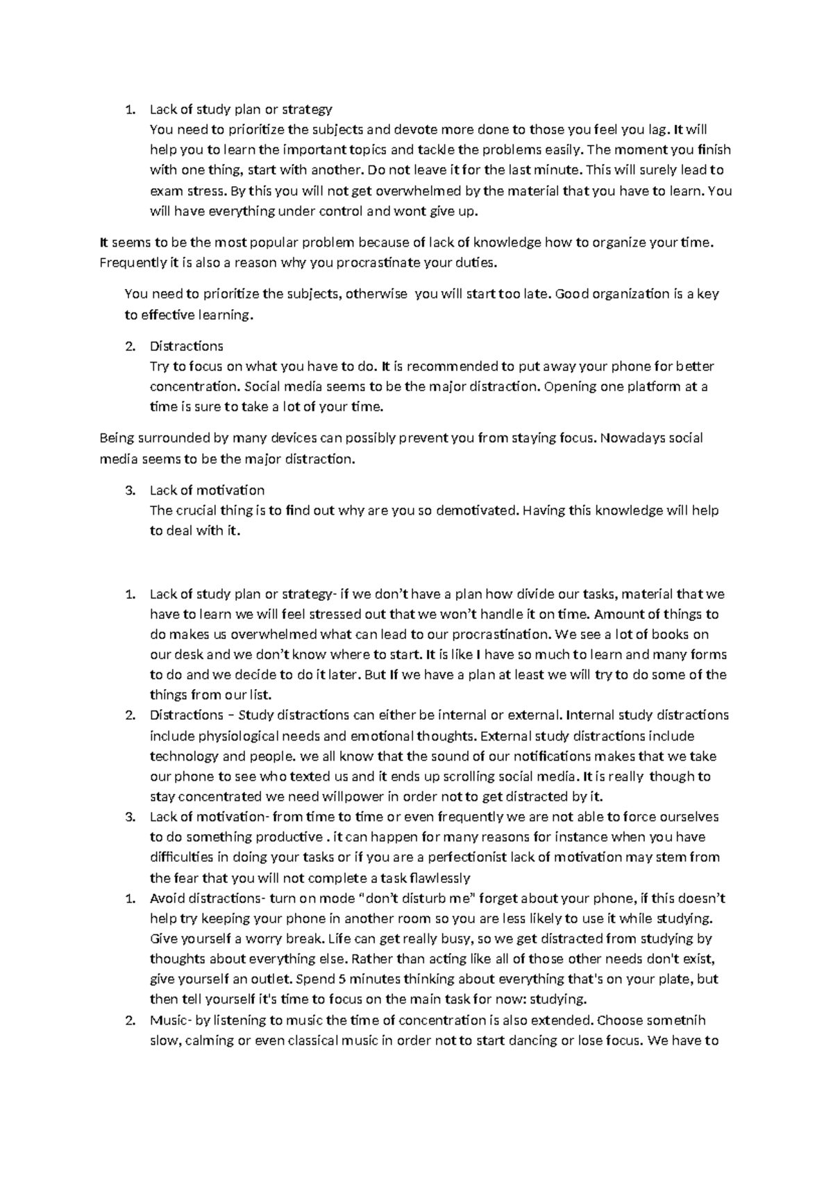 Lack of study plan or strategy - It will help you to learn the ...