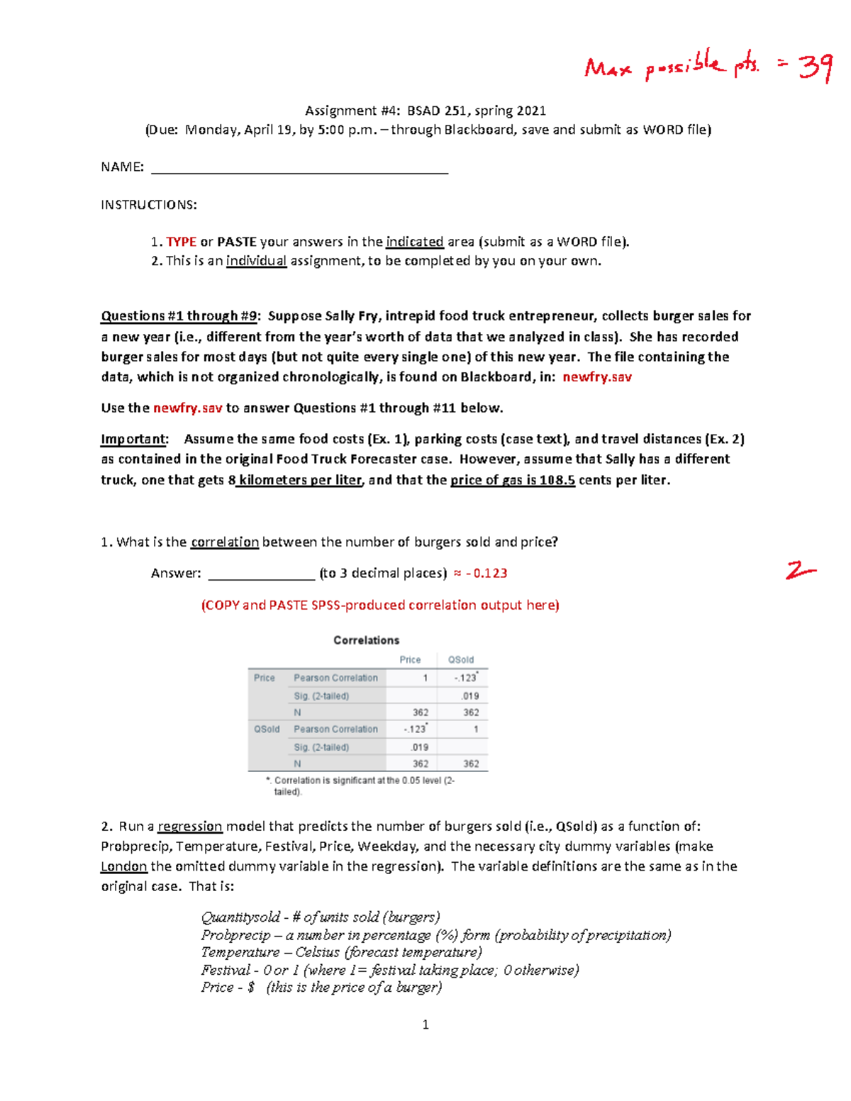 BSAD 251 assignment 4 - Noordewier: with answers - Assignment #4: BSAD ...