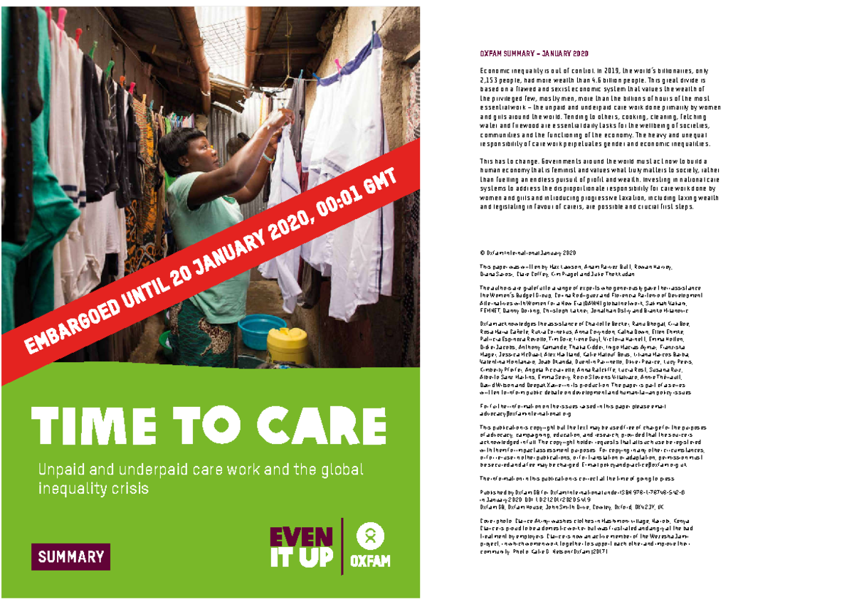 Oxfam TIME TO CARE Report - Executive Summary - Time to care Unpaid and ...