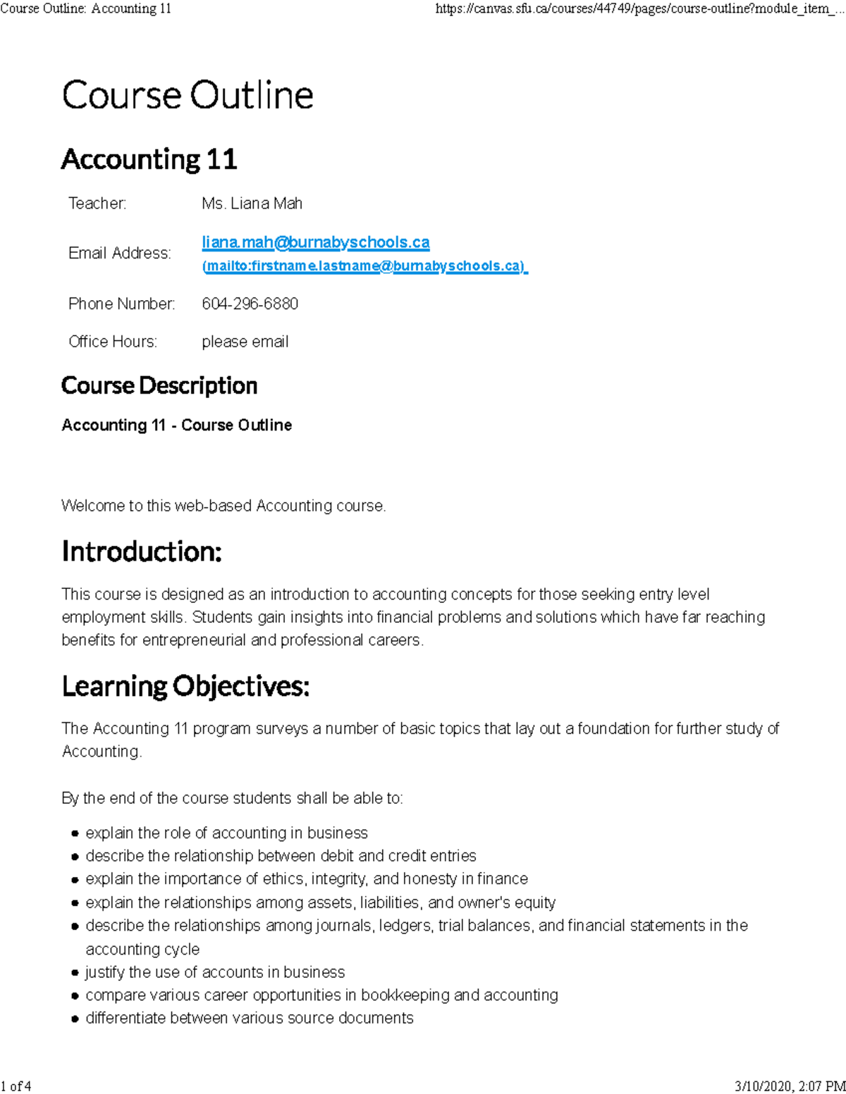Acctg 11 - syllabus for accounting course - Accountancy - Studocu