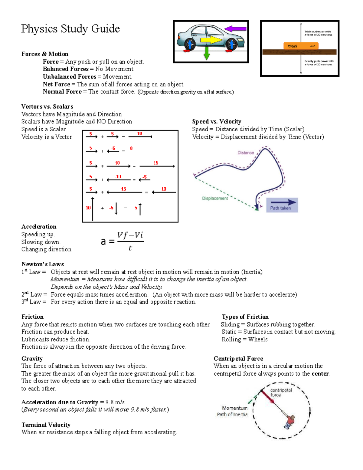 Physics Study Guide Praxis - Physics Study Guide Forces & Motion Force ...