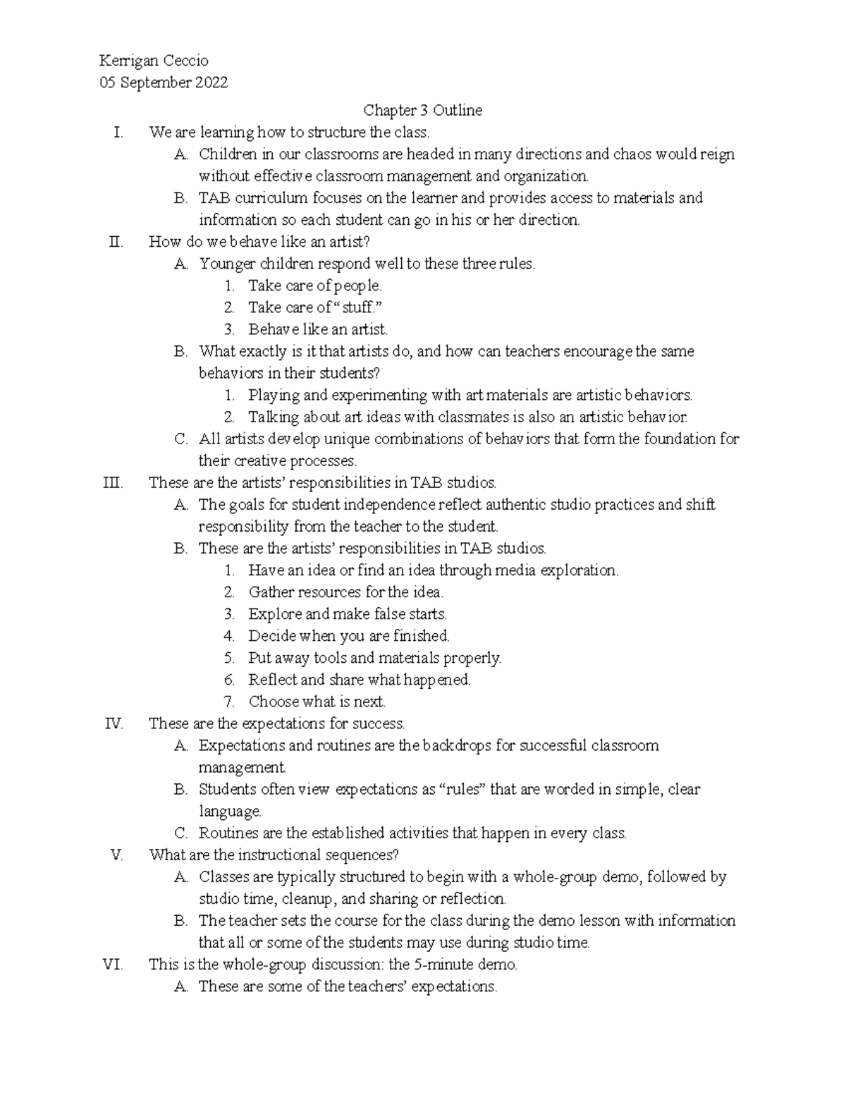 Chapter 3 Outline - Kerrigan Ceccio 05 September 2022 Chapter 3 Outline ...
