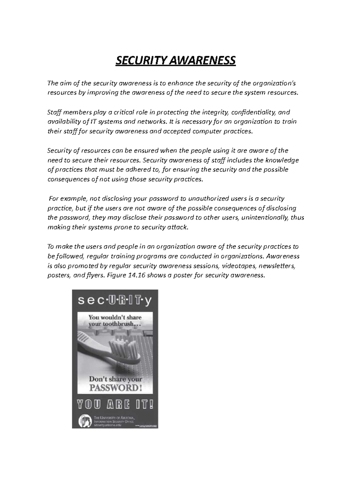 Security Awareness - Lecture notes 3 - SECURITY AWARENESS The aim of ...