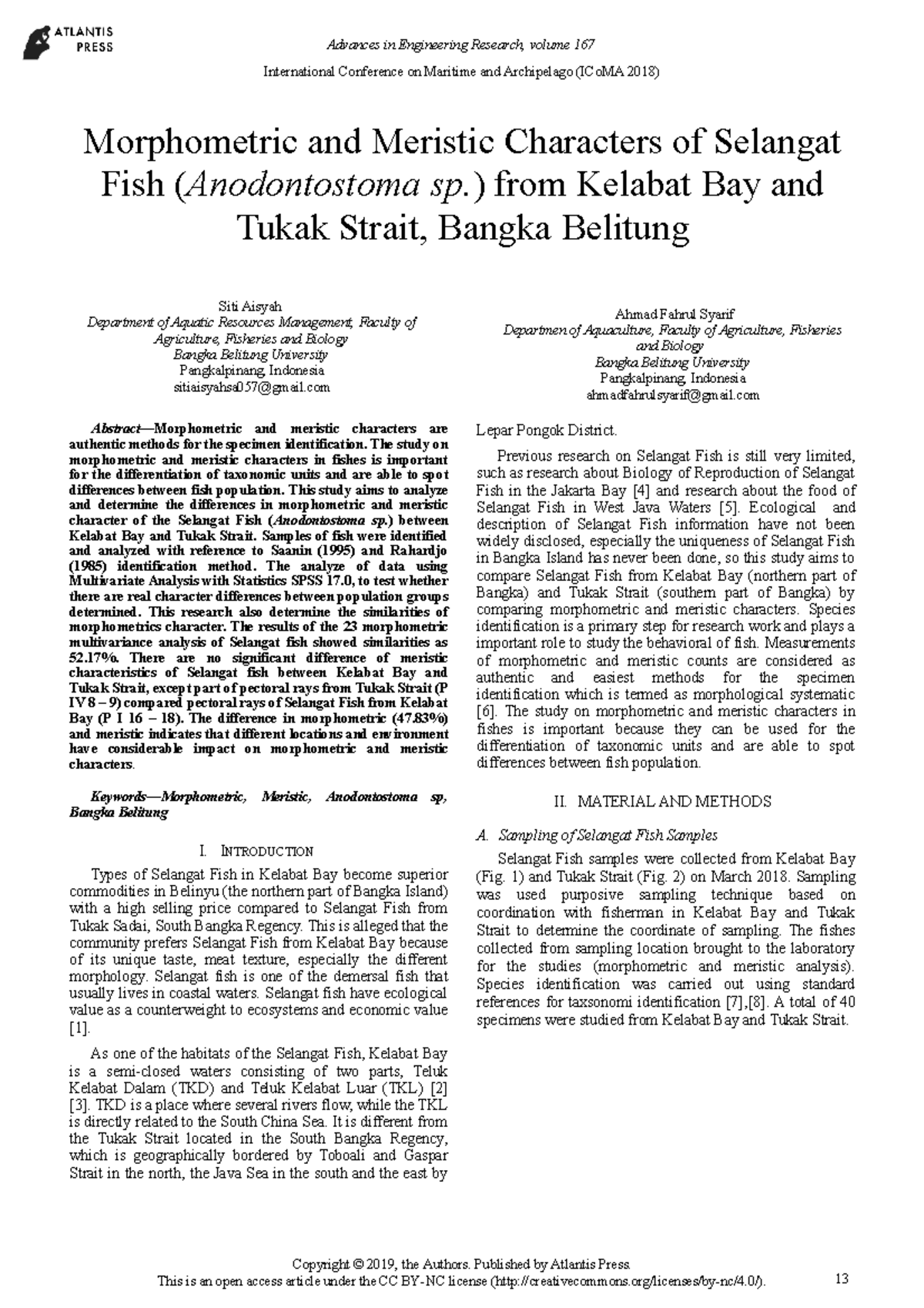 125917198 - Morphometric and Meristic Characters of Selangat Fish ...