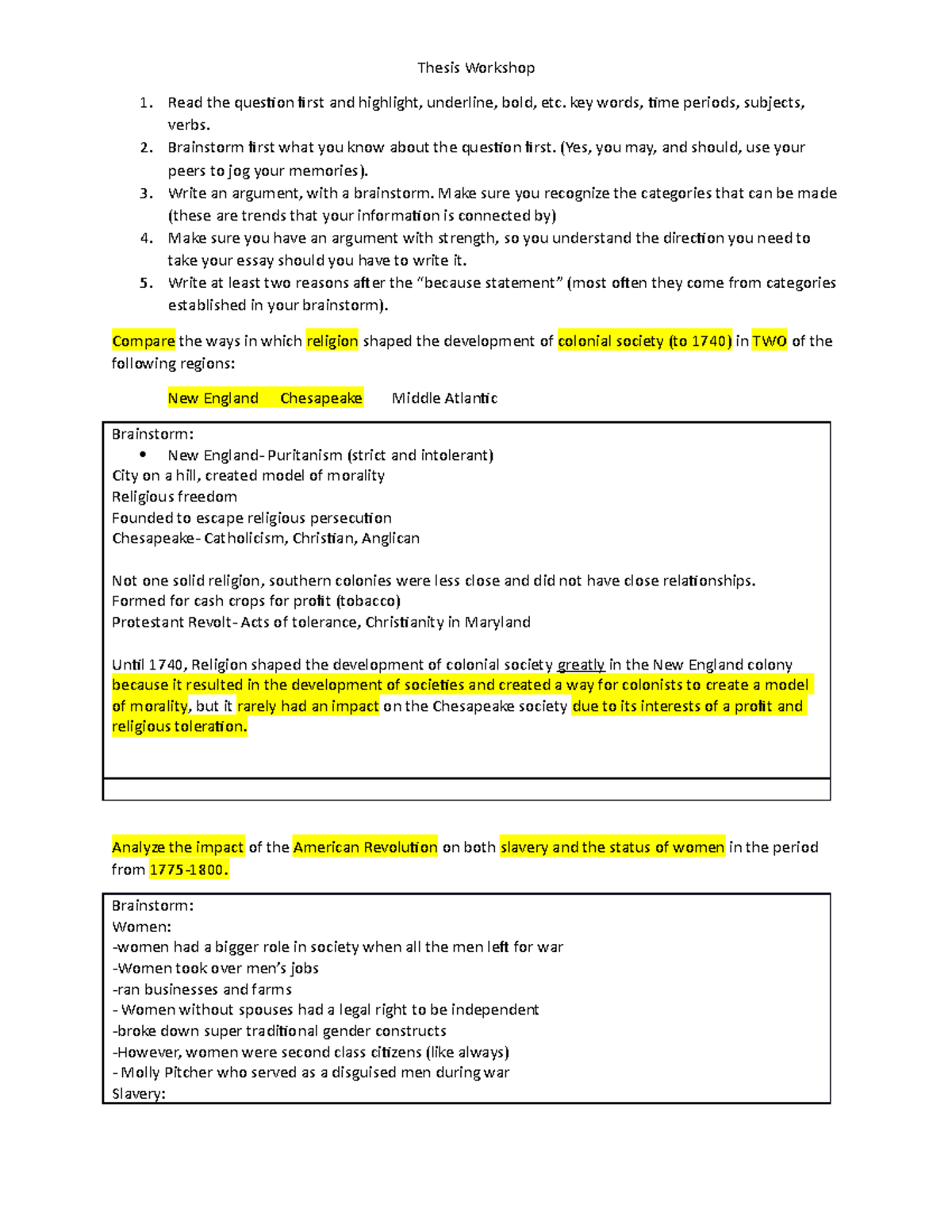 Thesis Workshop - Notes - Thesis Workshop Read the question first and ...