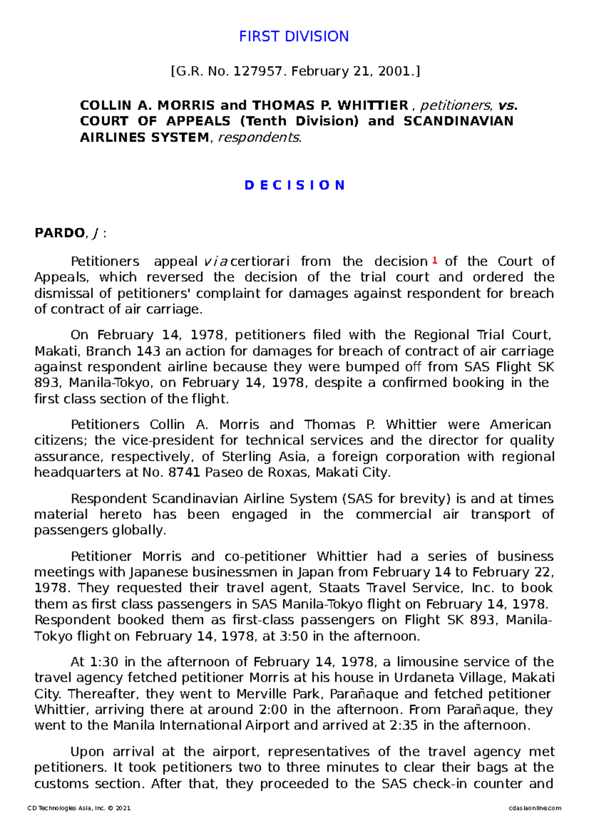 Morris versus Court of Appeals - FIRST DIVISION [G. No. 127957 ...