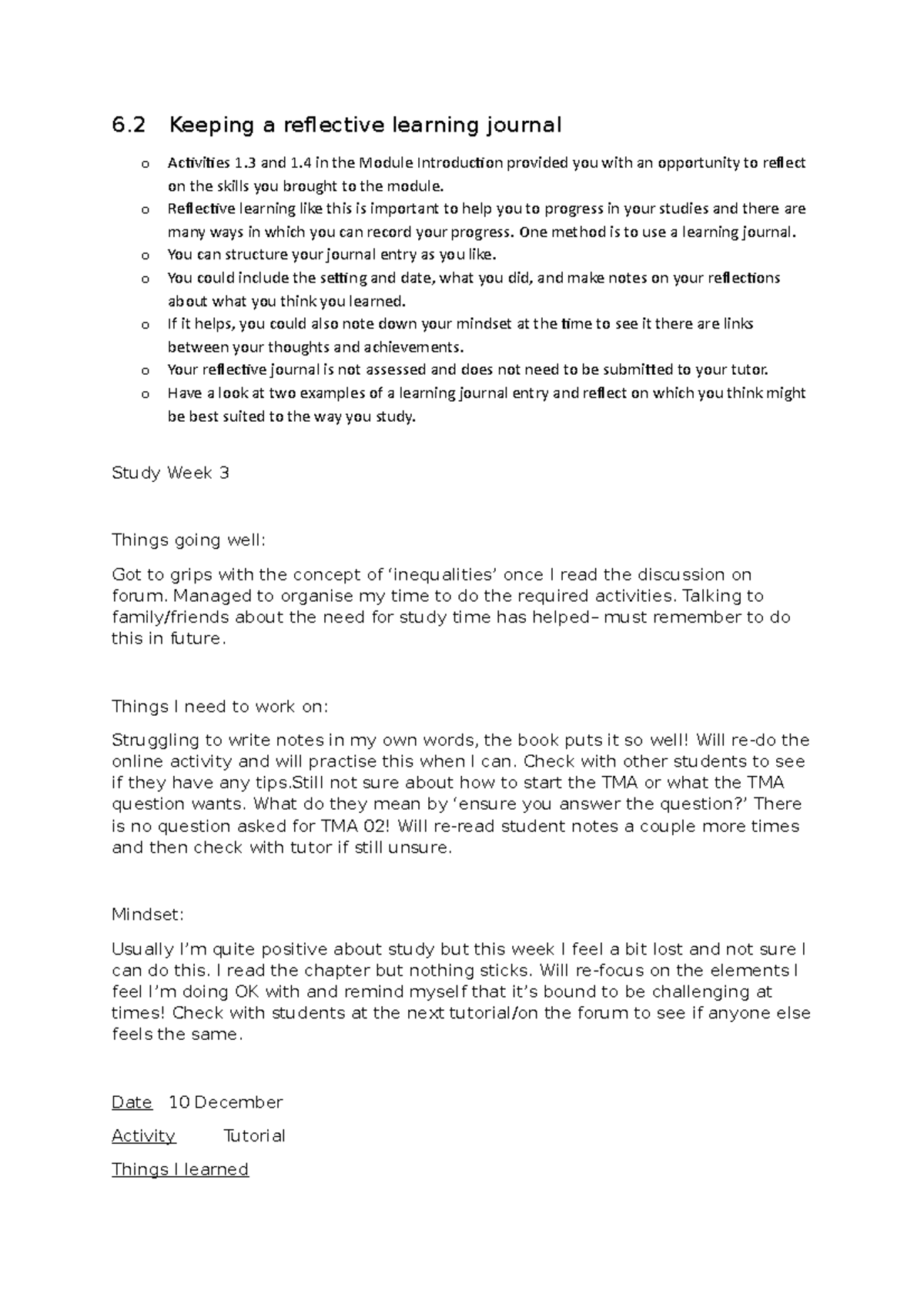 DD102 week 4 - 6.2 keeping a reflective learning journal - 6 Keeping a ...