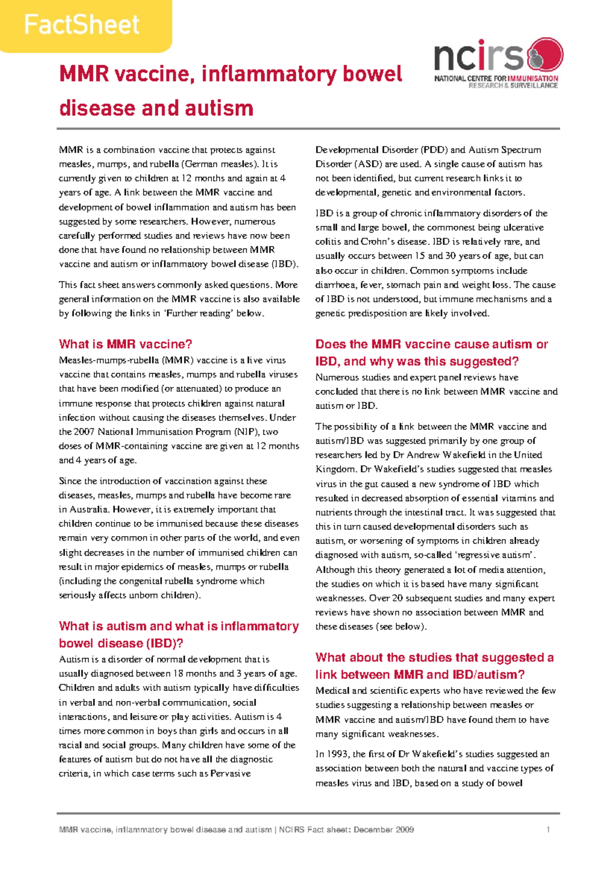 Information about MMR - MMR vaccine, inflammatory bowel disease and ...