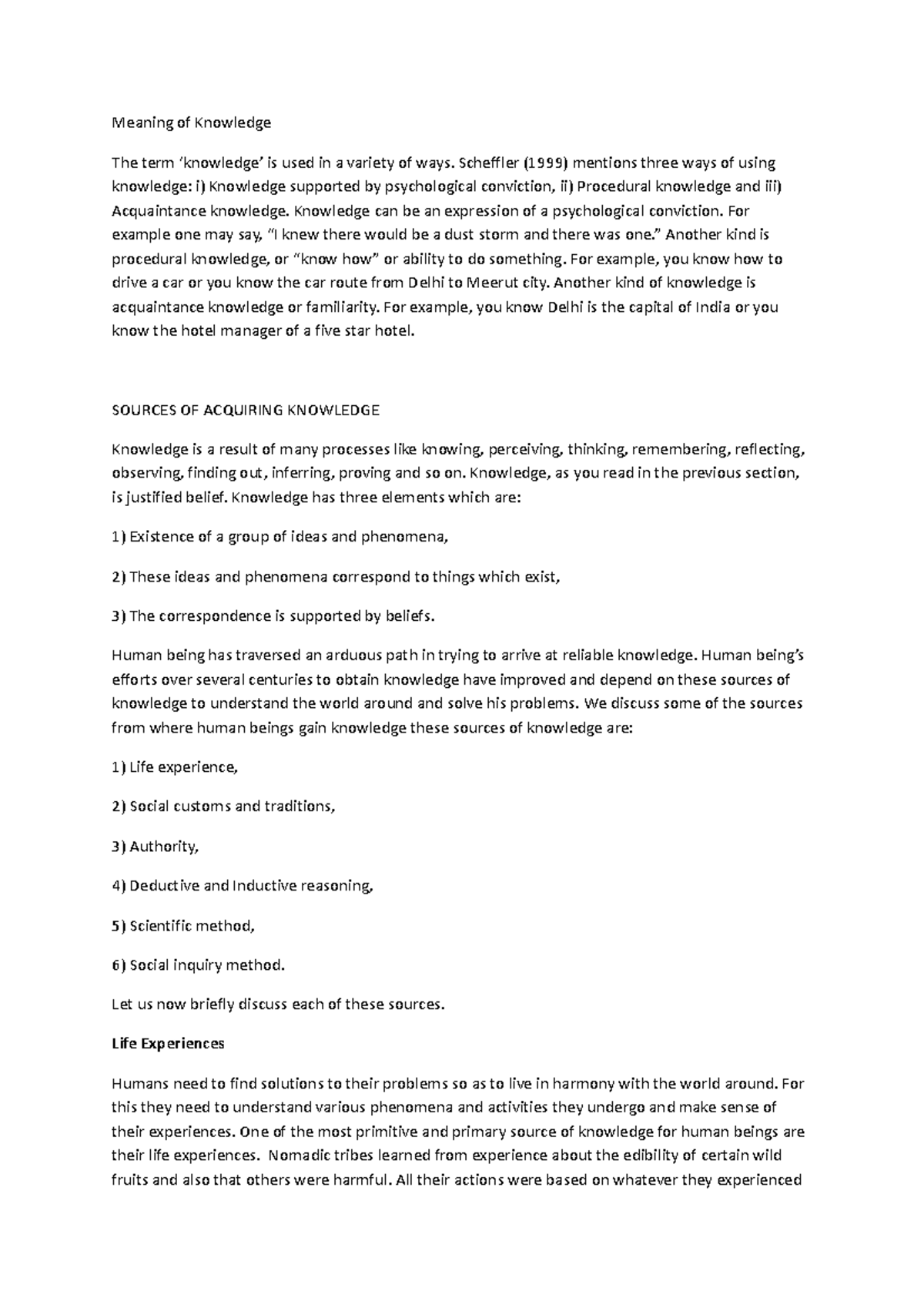 Sources OF Knowledge Assignment - Meaning of Knowledge The term ...