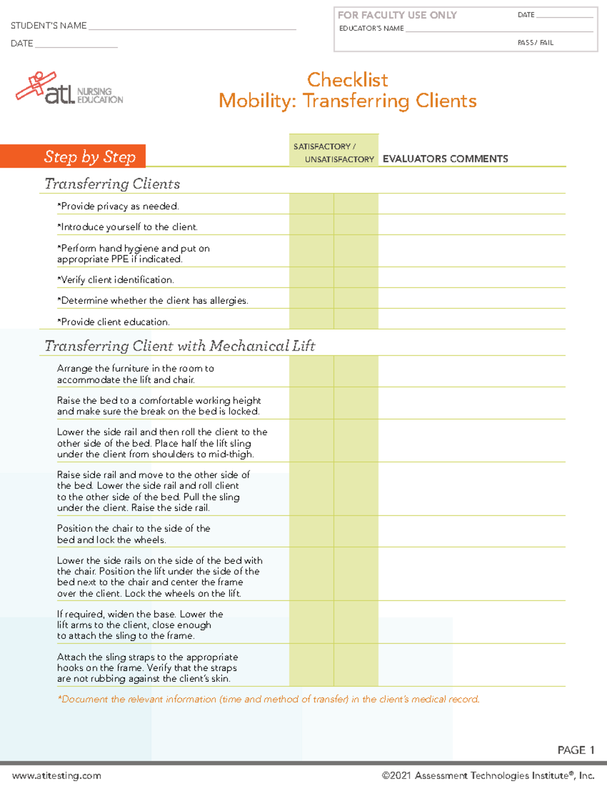 ATI: Mobility Transferring Clients -Blank Checklist - atitesting ©2021 ...