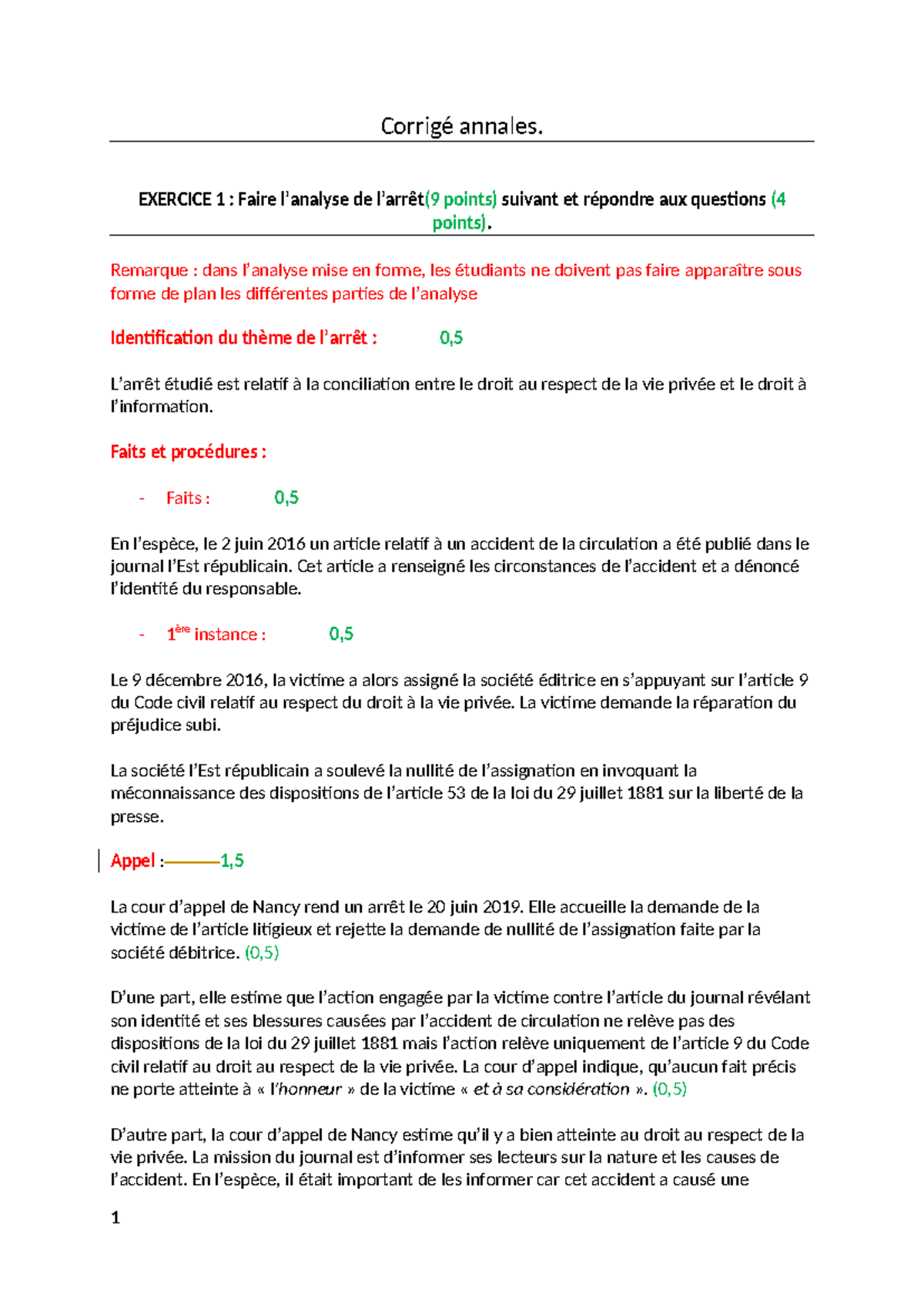 Corrig Ã© Sujet annales (arr Ãªt questions cas pratique) - Corrigé annales. EXERCICE 1 : Faire ...