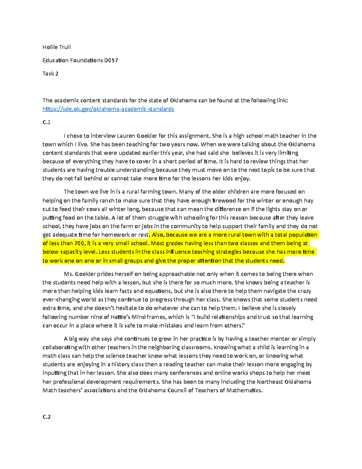 Do97 task 2 redone - Passed - Hollie Trull Education Foundations D Task ...