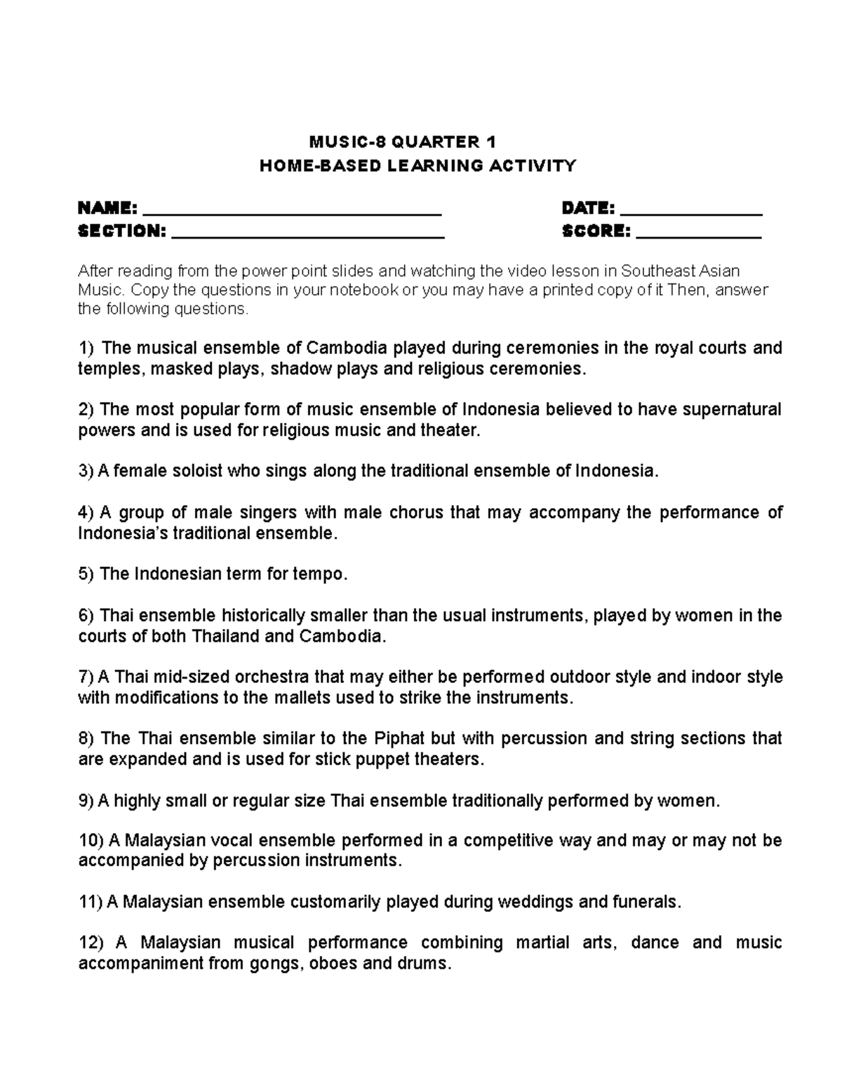 Home Based learning Activity in Music 8 Quarter 1 - MUSIC-8 QUARTER 1 ...
