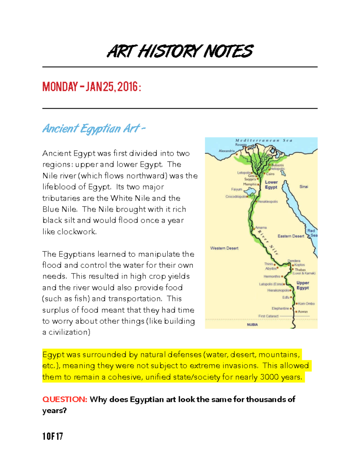 Art History - Egypt - ART HISTORY NOTES Monday Jan 25, 2016 : Ancient ...