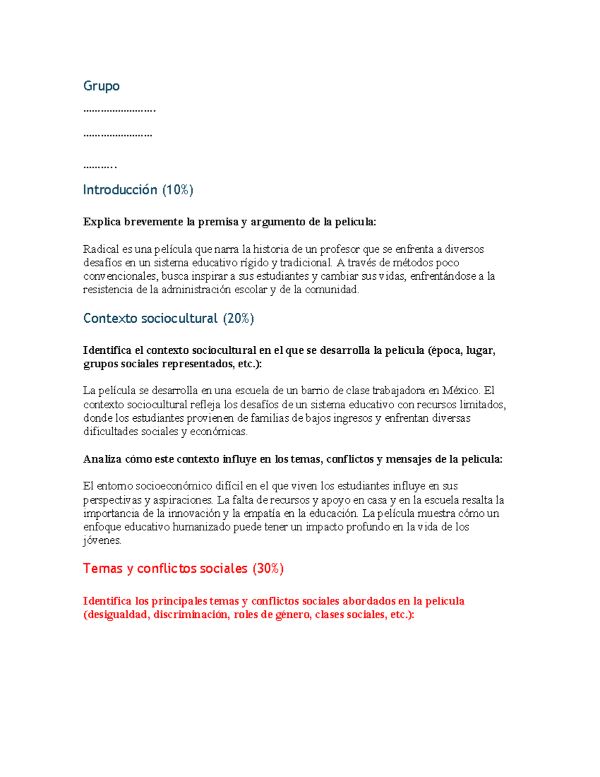 Análisis de la película Radical - Grupo