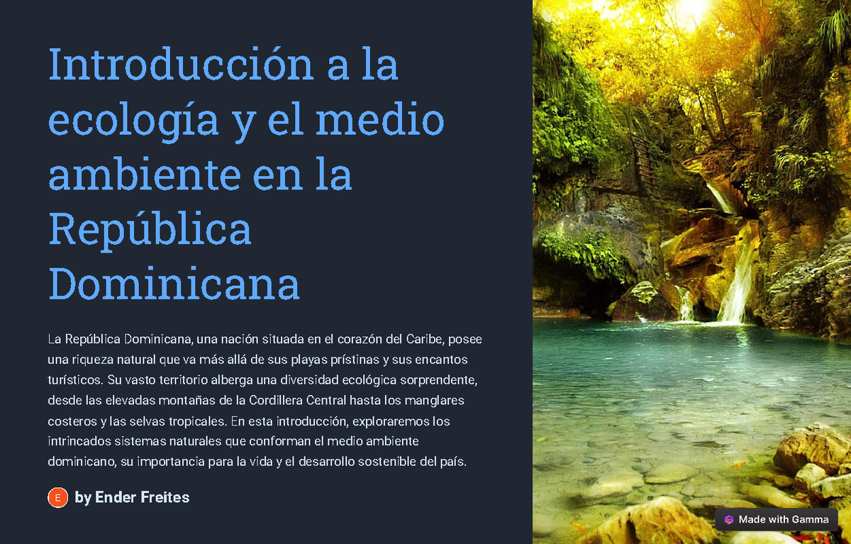 Introduccion a la ecologia y el medio ambiente en la Republica ...