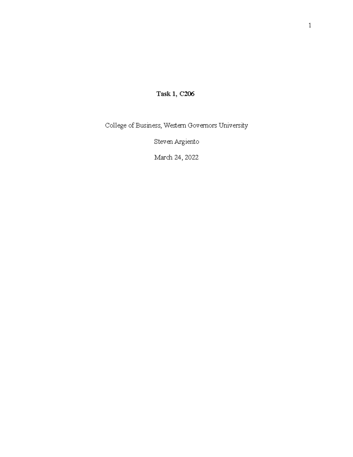 C206 task 1 - passed on first attempt - Task 1, C College of Business ...