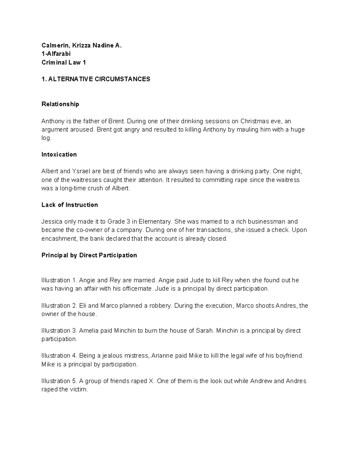 CRIM Seatwork - Examples for criminal concepts - Calmerin, Krizza ...