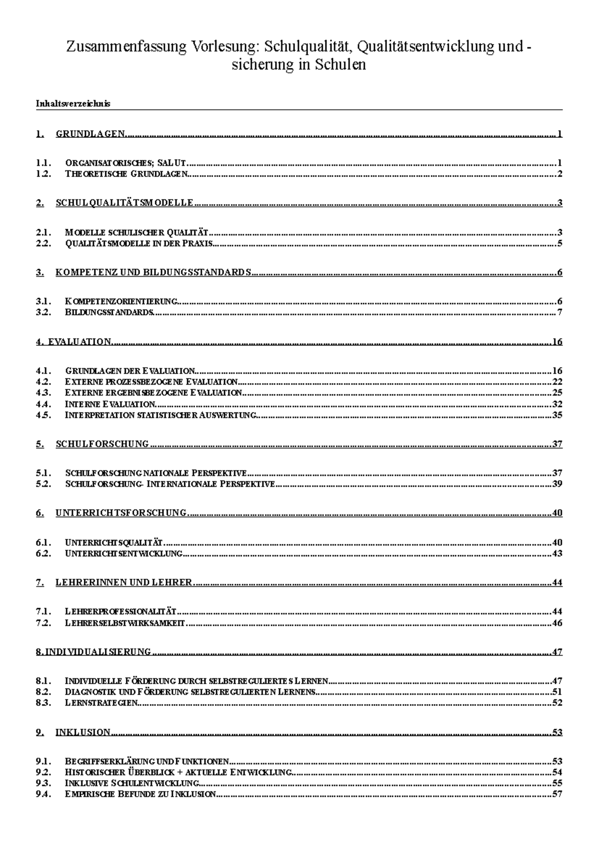 SQS Zusammenfassung (VL) - Zusammenfassung Vorlesung: Schulqualität ...