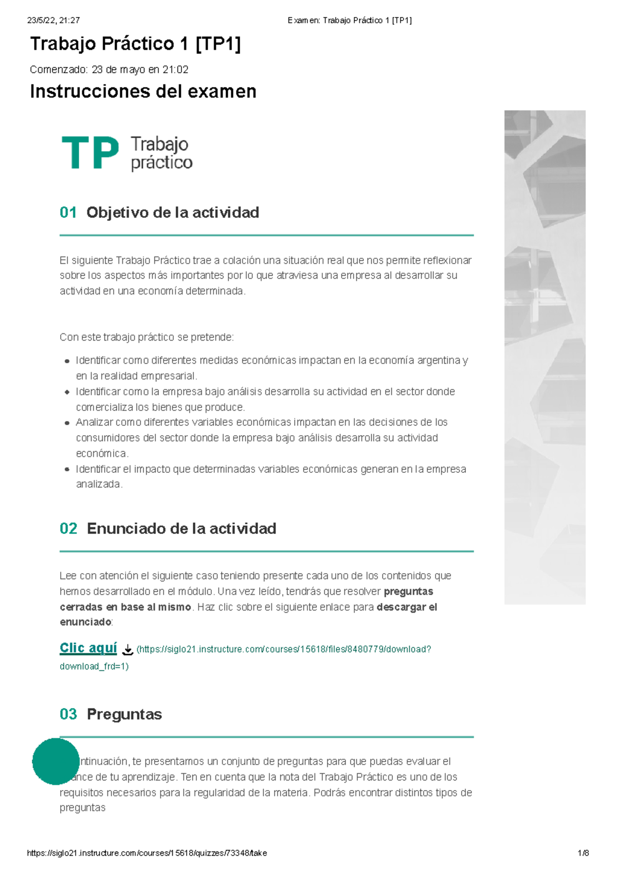 TP 1 Economia - Tp guia - Trabajo Práctico 1 [TP1] Comenzado: 23 de mayo en 21: Instrucciones ...