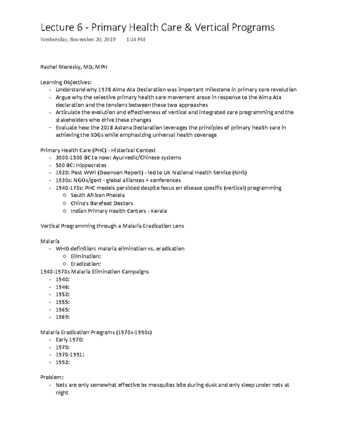Lecture 6 - Primary Health Care & Vertical Programs - Warning: TT ...