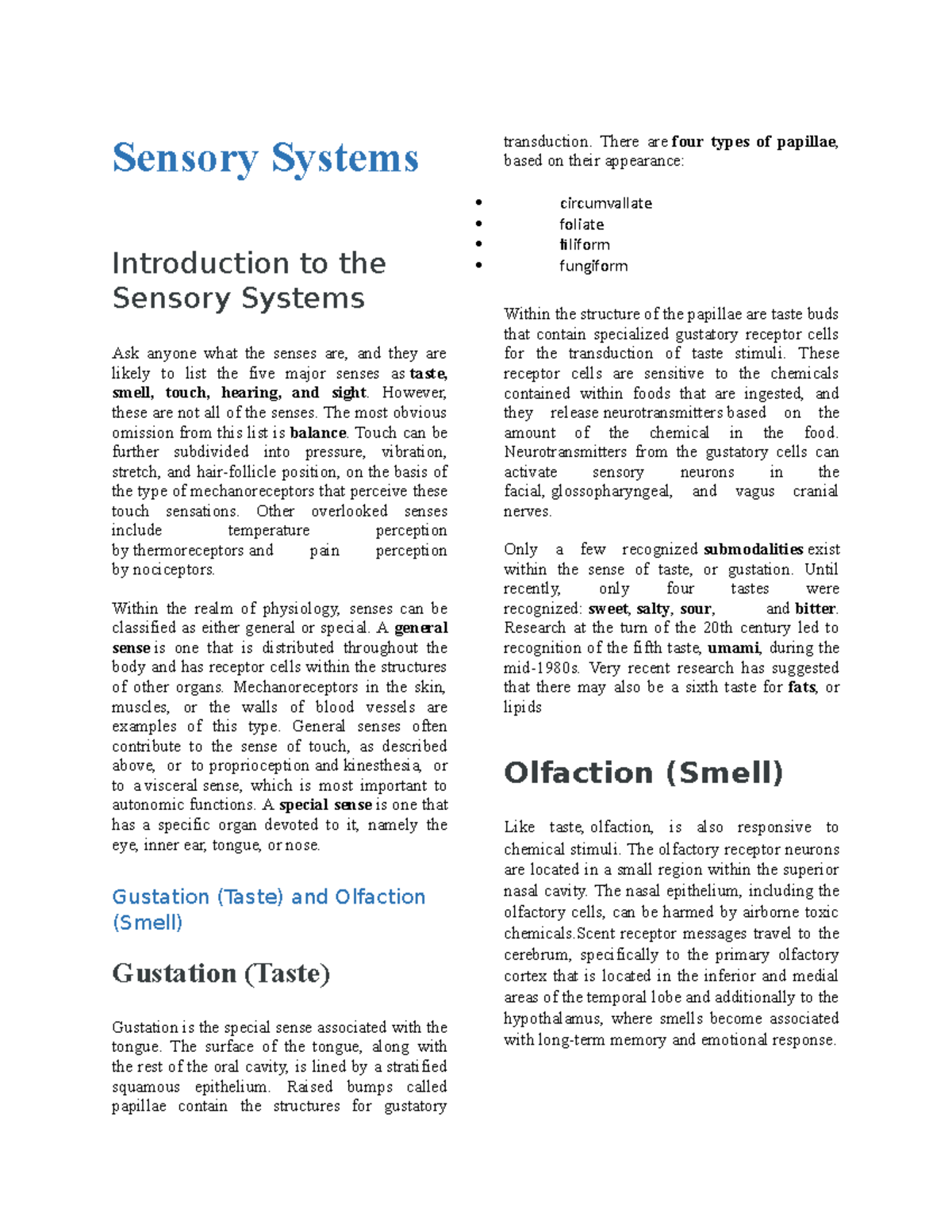 Sensory Systems - lecture - Sensory Systems Introduction to the Sensory ...