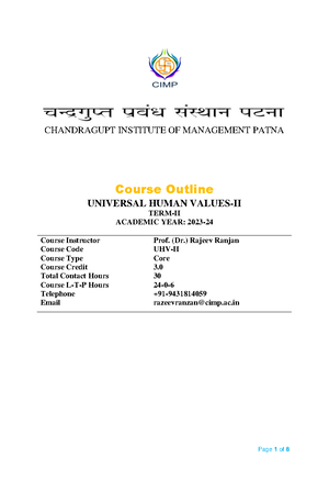 PMS EXAM Answer - Summary Universal Human Values - 1. In Harvard ...