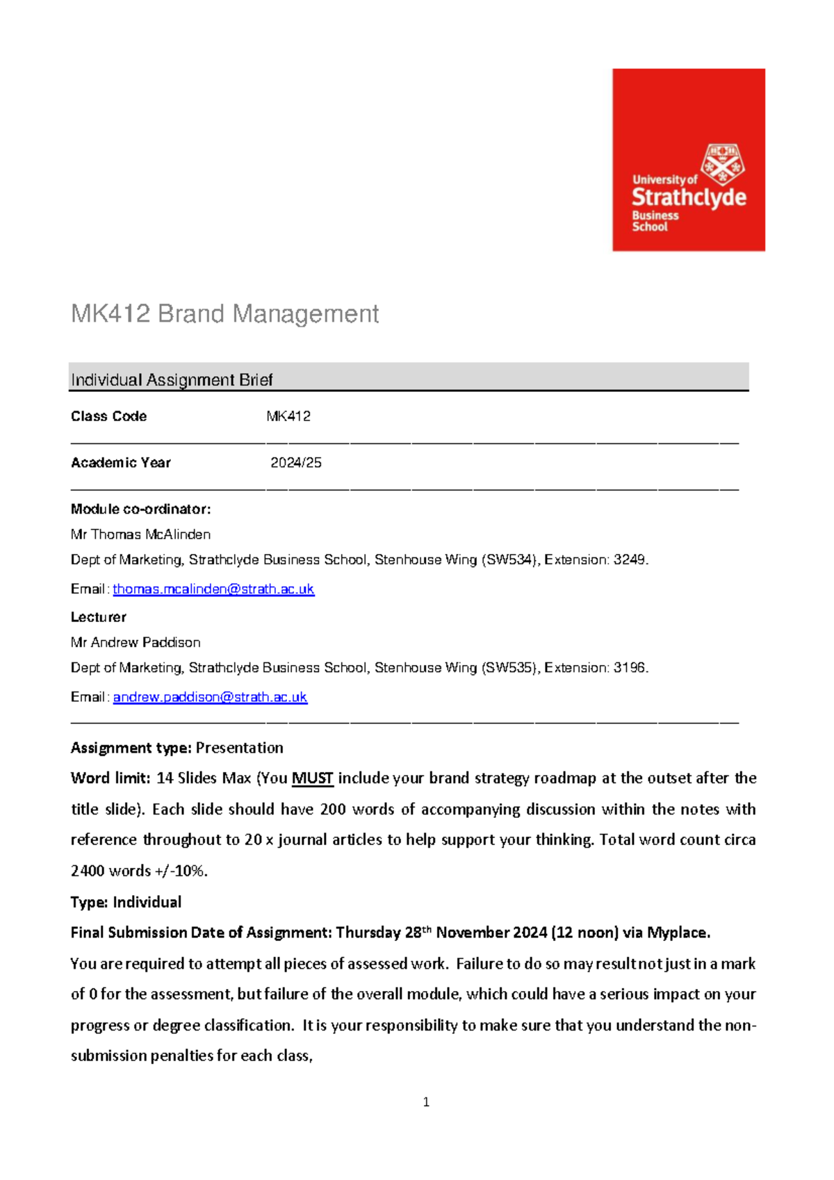 MK Assignment Brief - MK412 Brand Management Individual Assignment ...