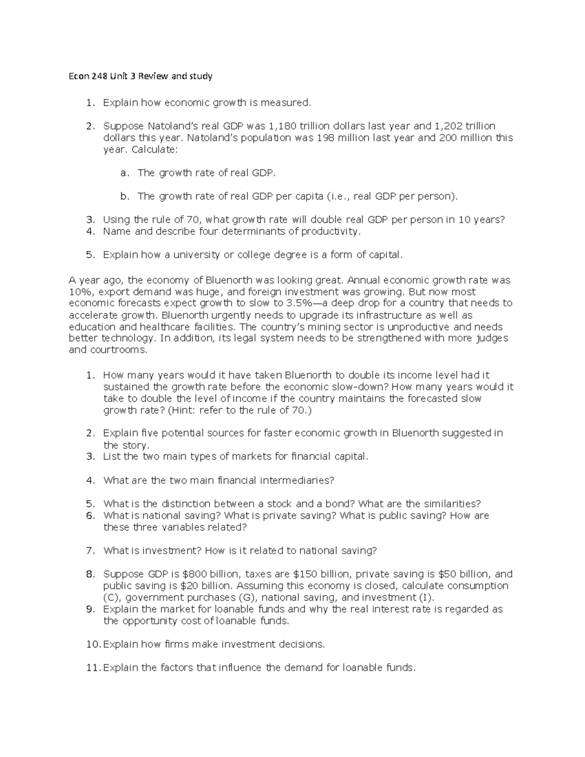 Econ 248 Unit 3 Review and study - Econ 248 Unit 3 Review and study ...