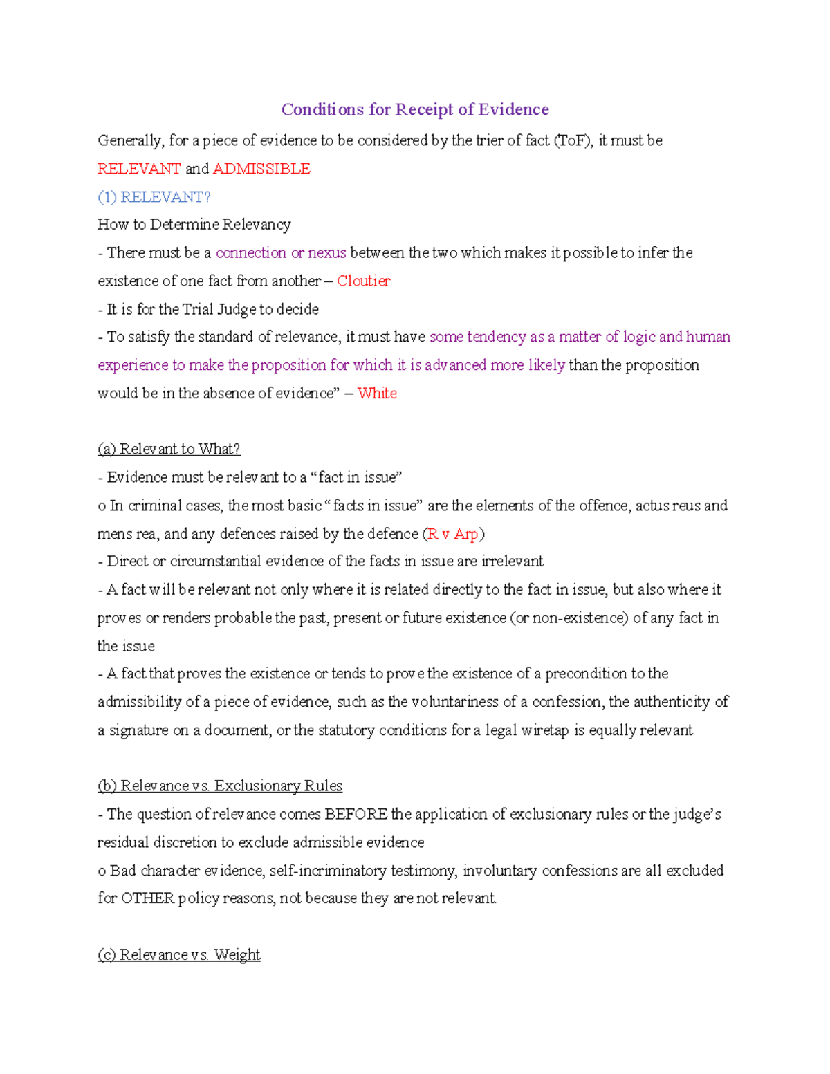 Conditions for Receipt of Evidence - Conditions for Receipt of Evidence ...