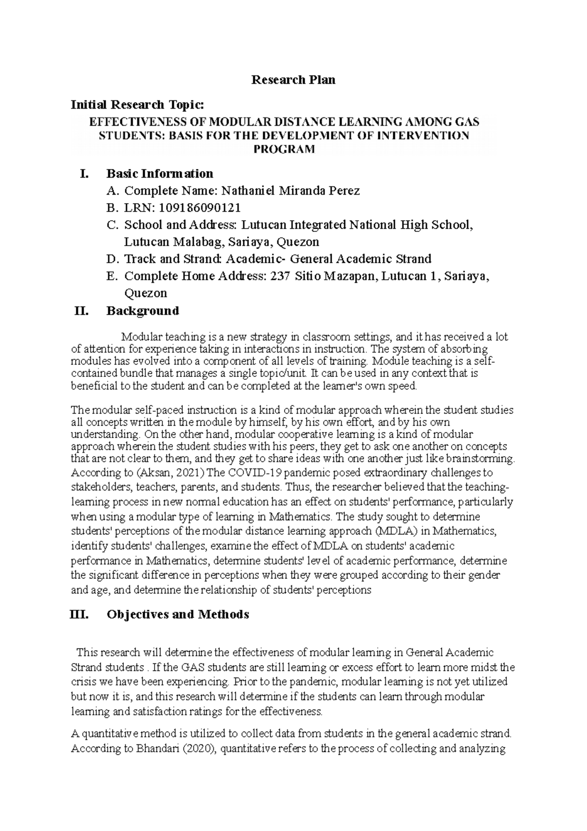 .1.Research Plan - Understand the basic concepts, subjects, and methods ...