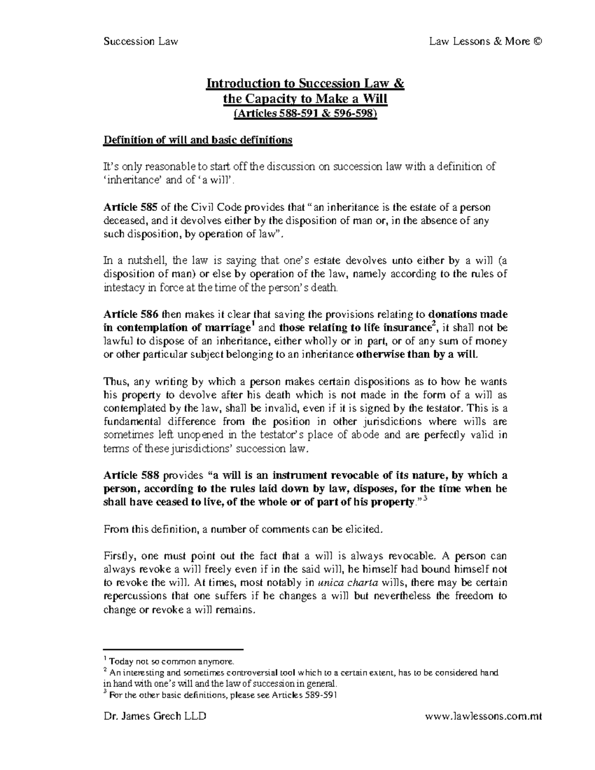 Law Lessons - Notes - Introduction & Capacity to Make a Will ...