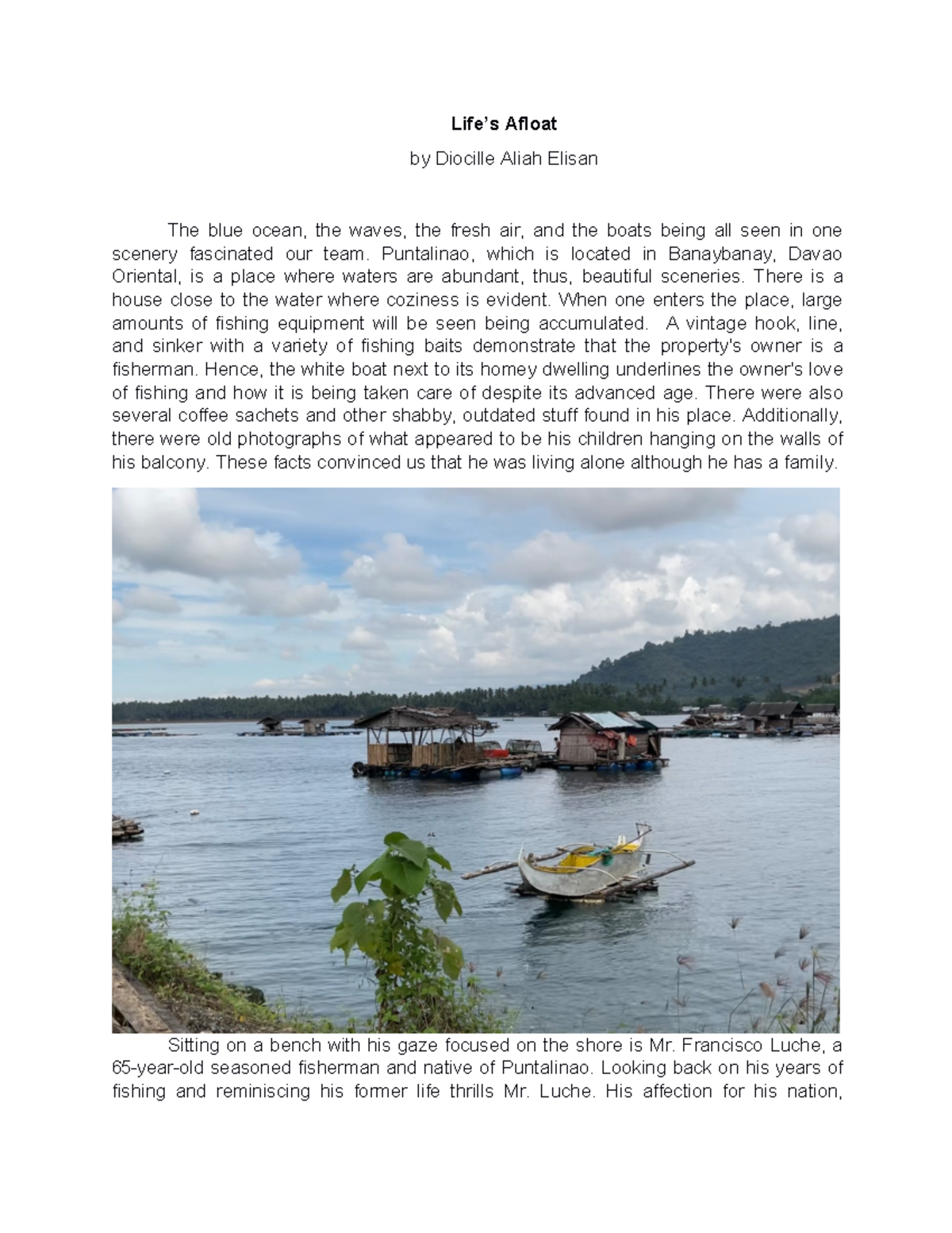 Life’s Afloat - Creative Essay - Life’s Afloat by Diocille Aliah Elisan ...