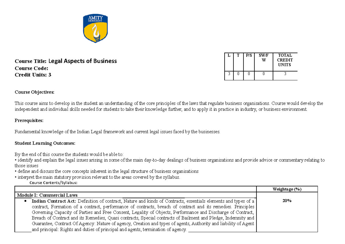 New Syllabus 15162014 111750392 2 - Course Title: Legal Aspects of ...