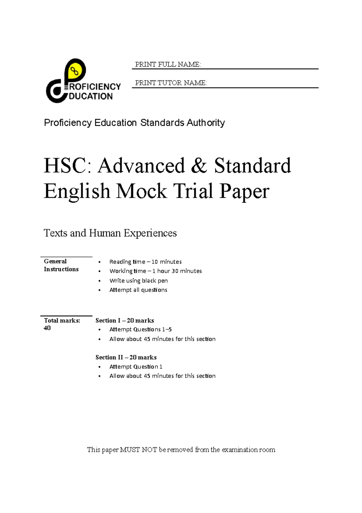 English Mock Trial Paper 1 - PRINT FULL NAME: PRINT TUTOR NAME ...
