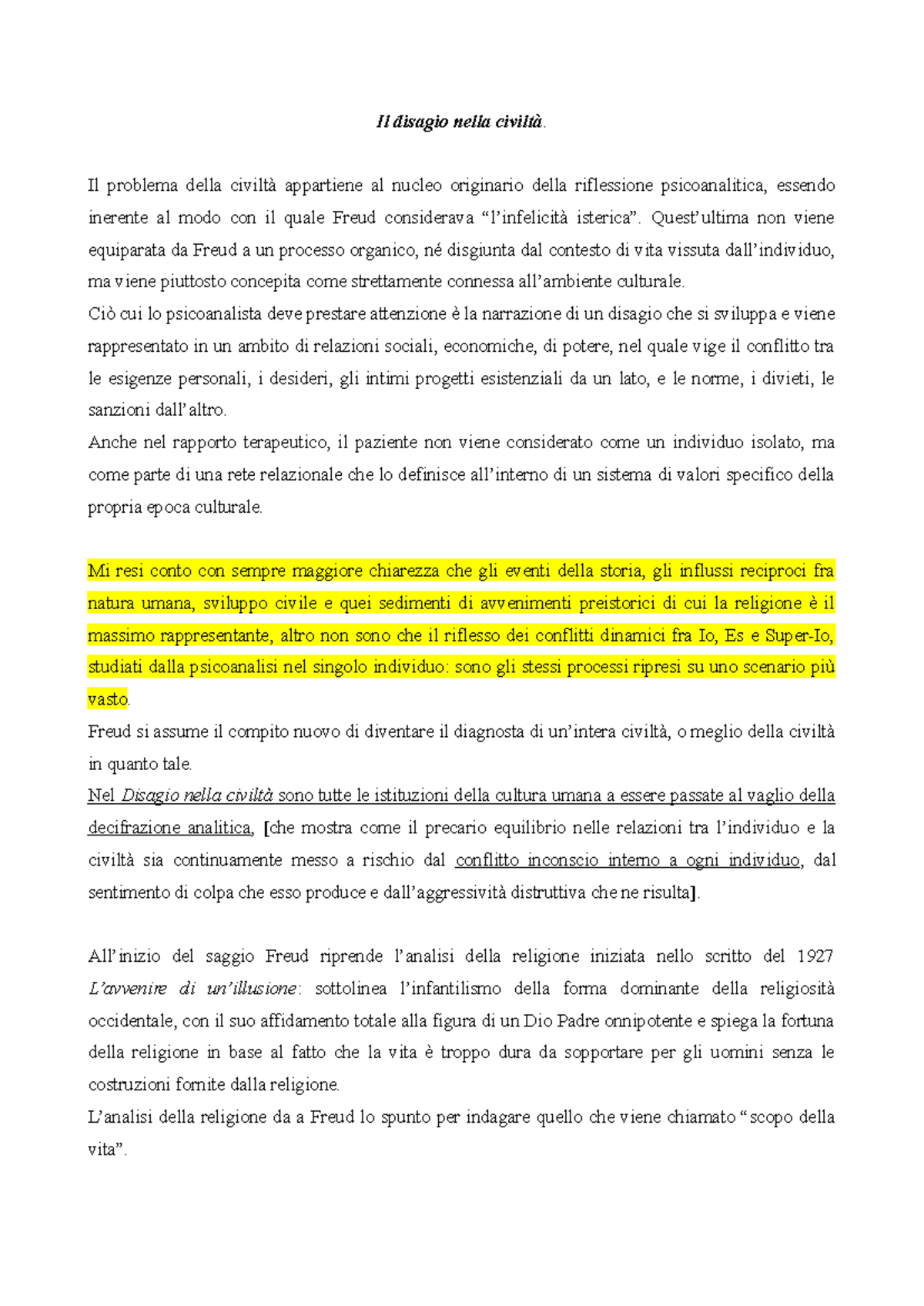 Il disagio nella civiltà riassunto - Il disagio nella civiltà. Il ...
