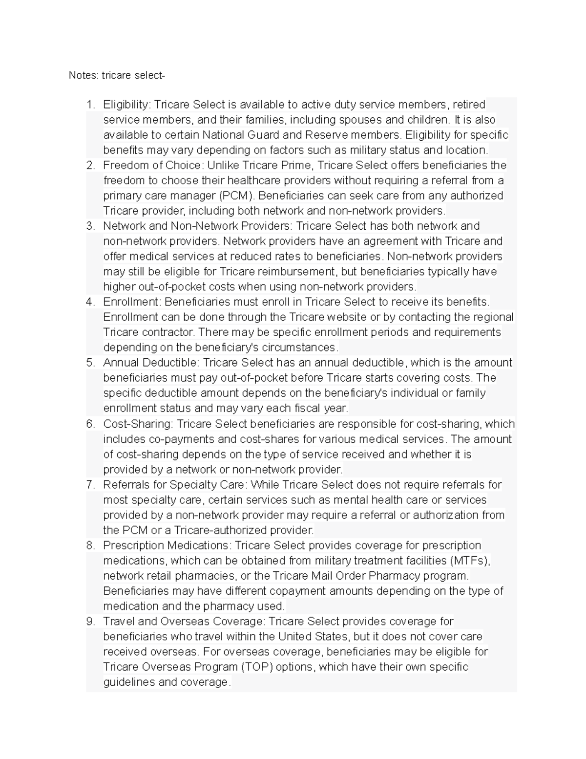 Tricare-select - These notes are about tricare select - Notes: tricare ...