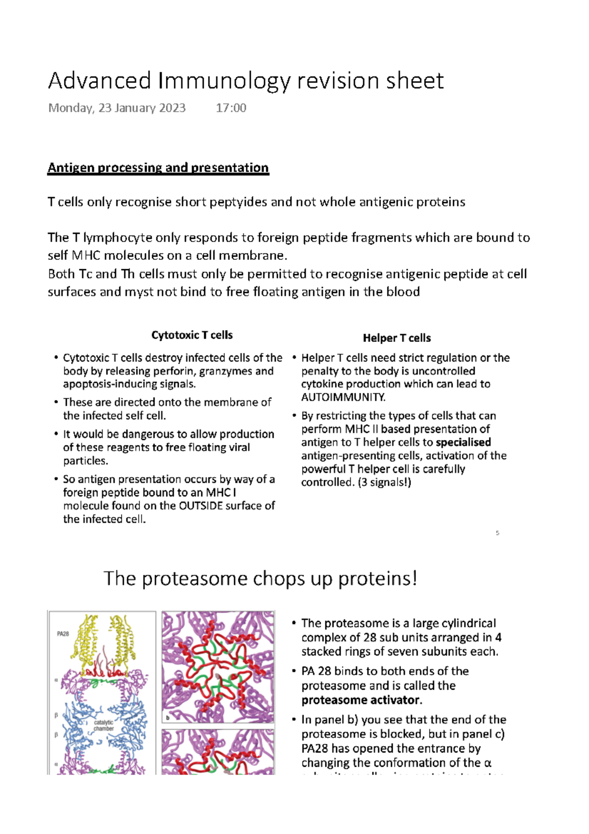 Advanced Immunology revision sheet - Antigen processing and ...