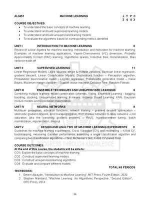 Unit 1 - NOTES - UNIT 1 MACHINE LEARNING BASICS Introduction to Machine ...