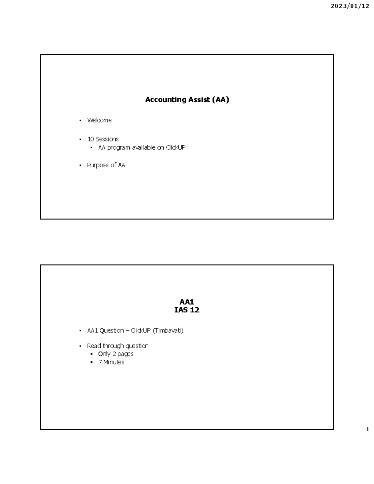 AA1 Slides - prior year knowledge - Accounting Assist (AA) Welcome 10 ...