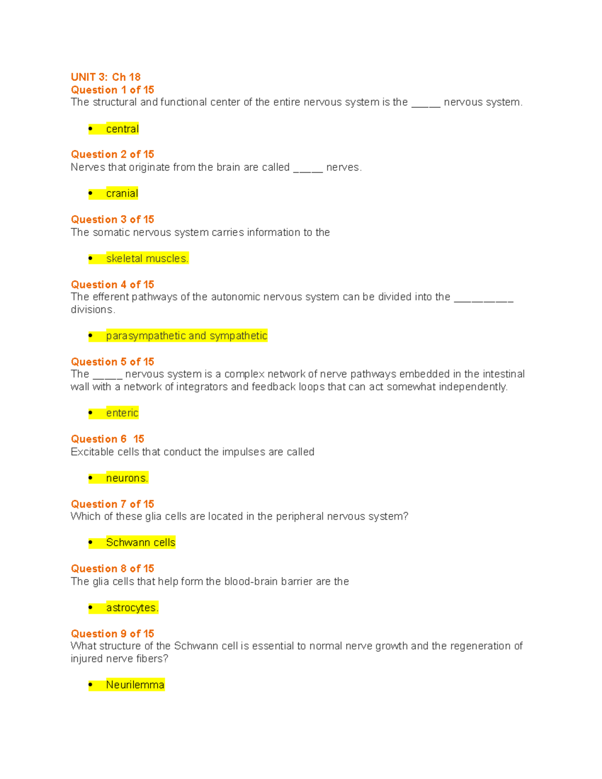Unit 3 Evolve Q&A - UNIT 3: Ch 18 Question 1 of 15 The structural and ...