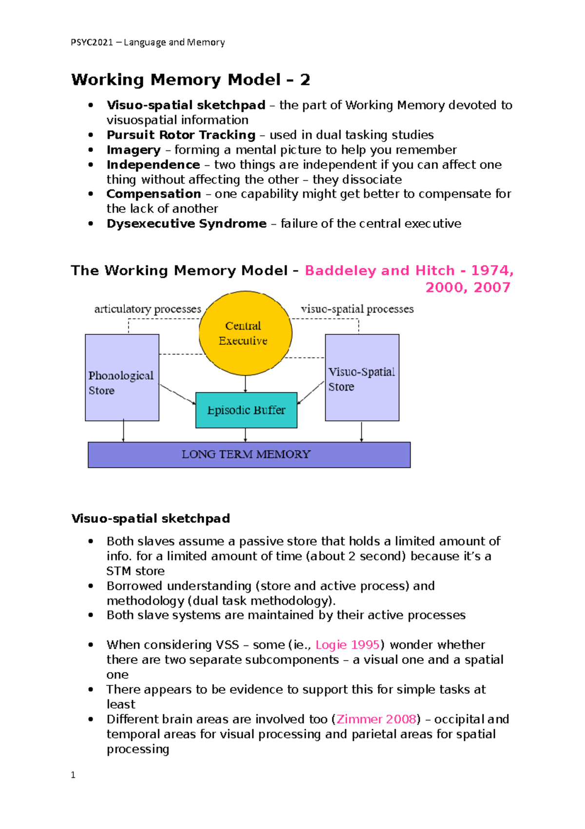 Working memory model 2 - 7b - Working Memory Model – 2 Visuo-spatial ...