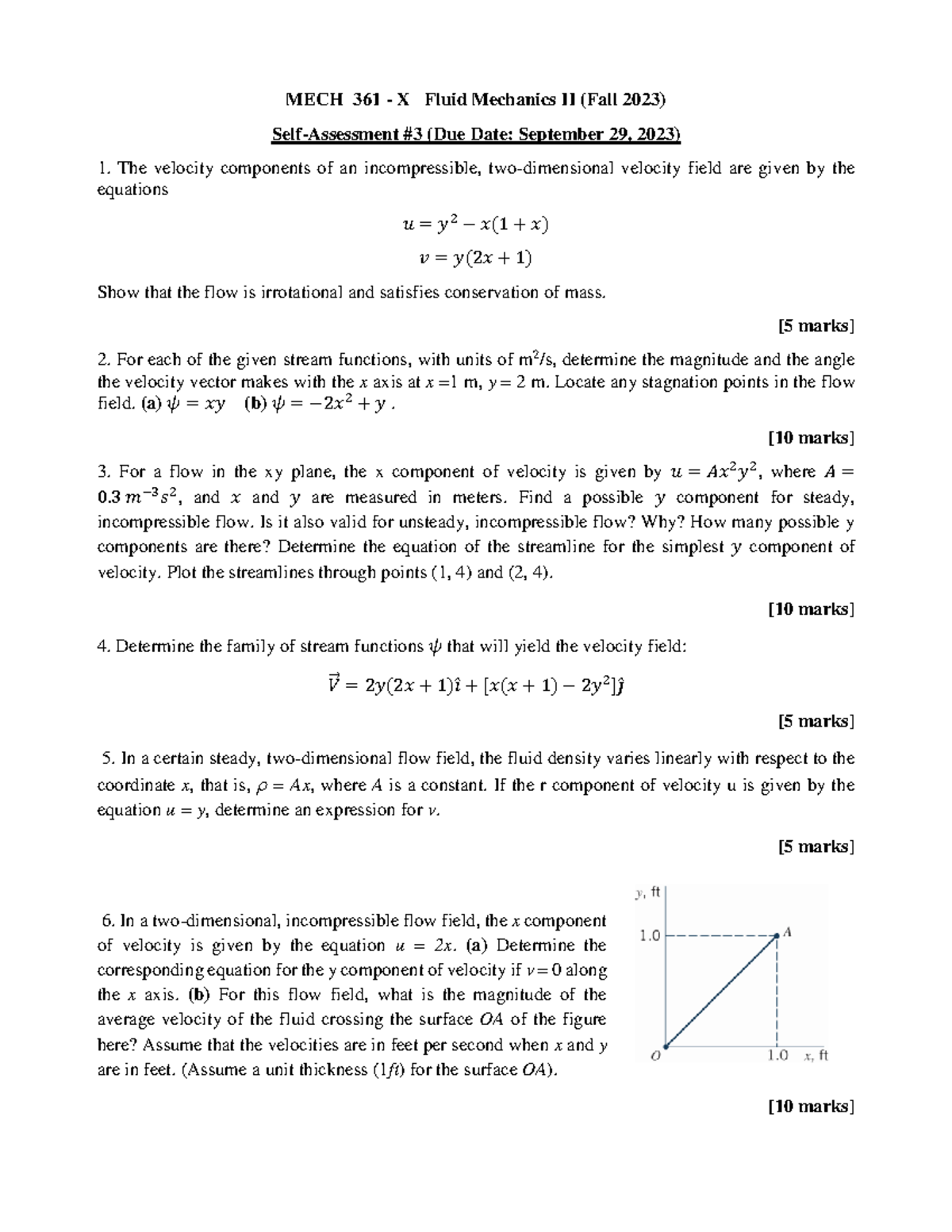 Self-Assessment 3 - Self-Assessment 3 - MECH 361 - X Fluid Mechanics II (Fall 2023 ) Self ...