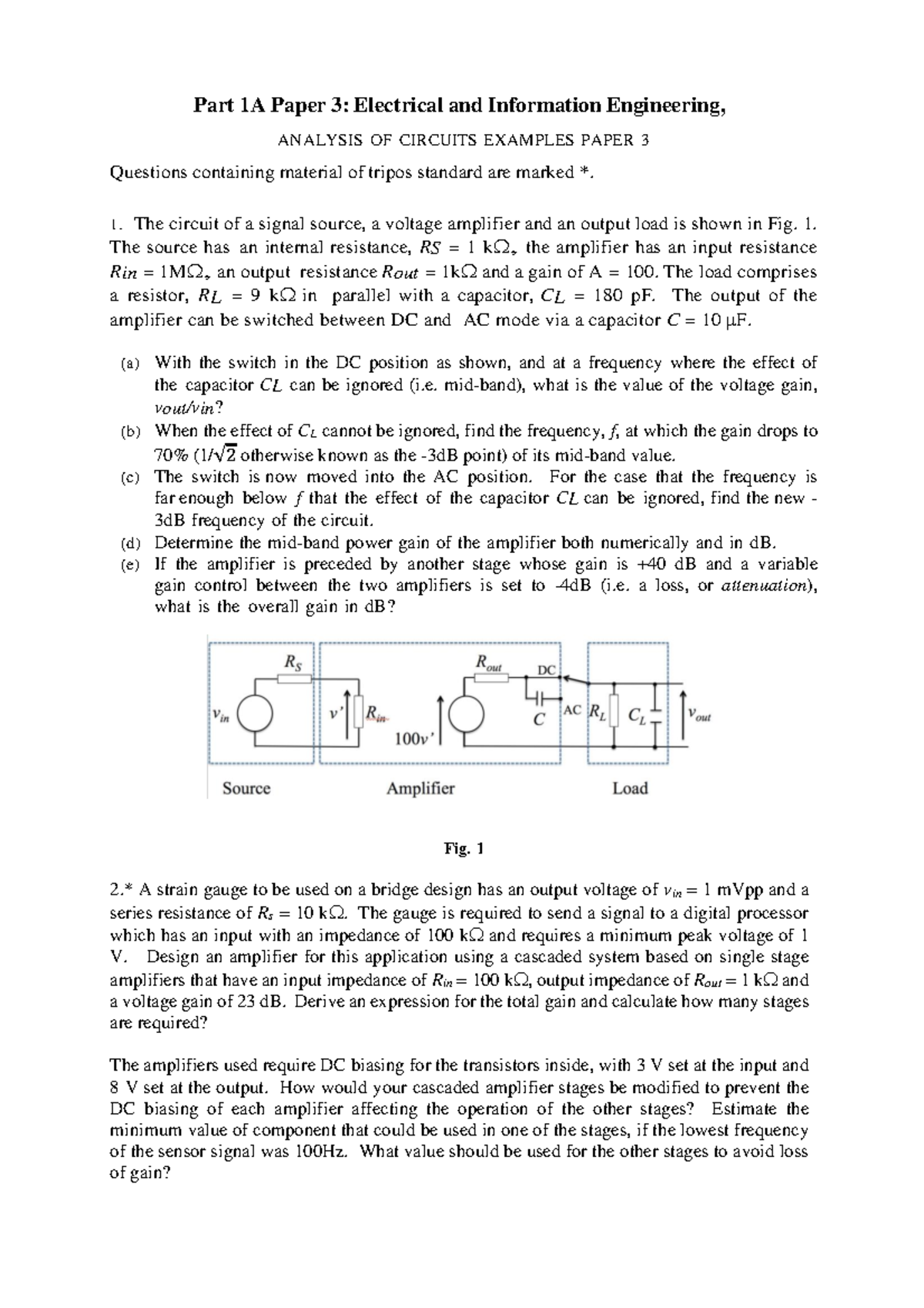 Part 1AP3 Examples sheet 3 2020 - Part 1A Paper 3: Electrical and ...