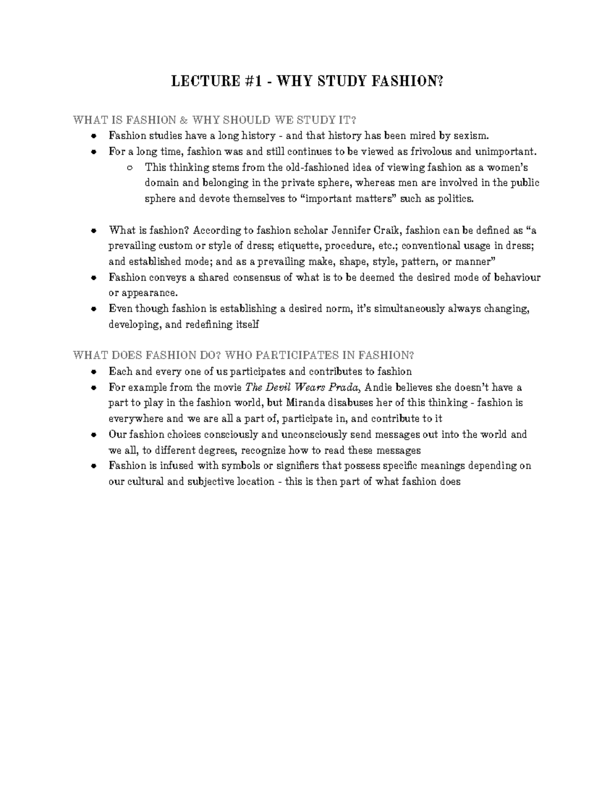 Lecture #1 - Why Study Fashion - LECTURE #1 - WHY STUDY FASHION? WHAT ...